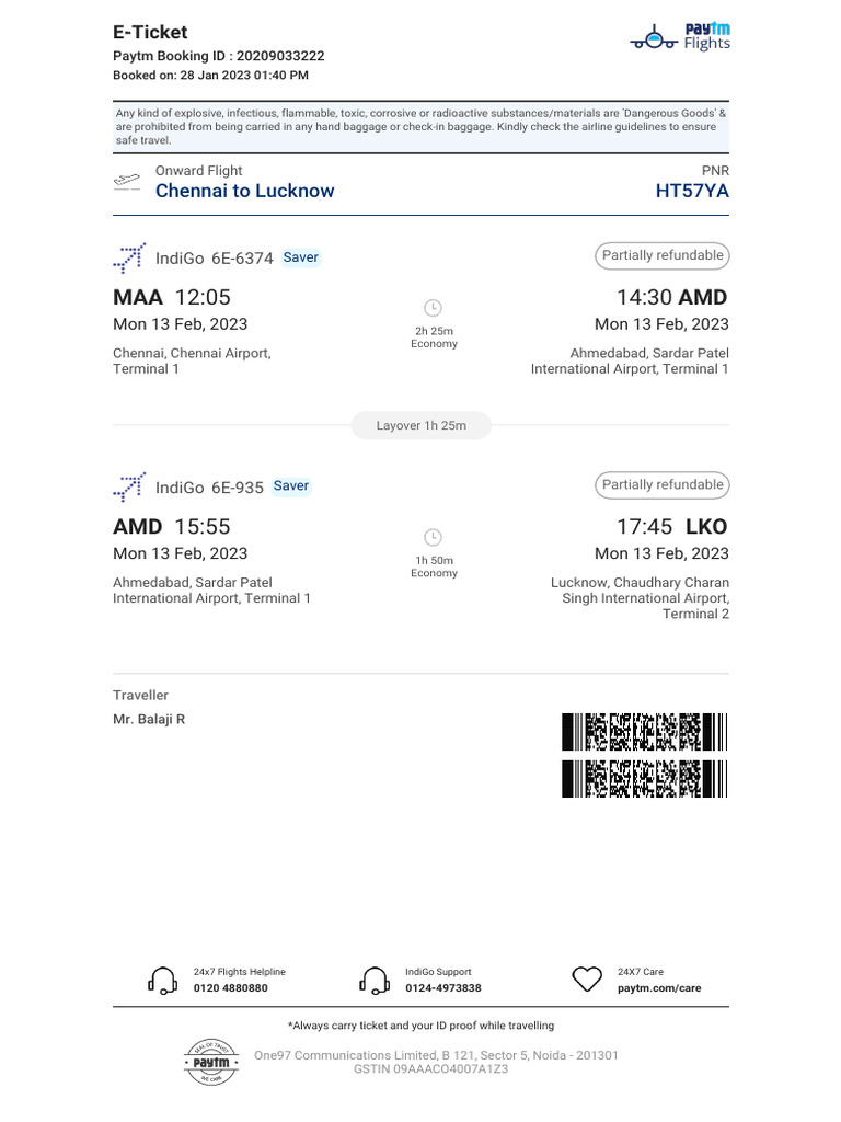 IndiGo Flight E-Ticket Details | PDF | Economies | Transport