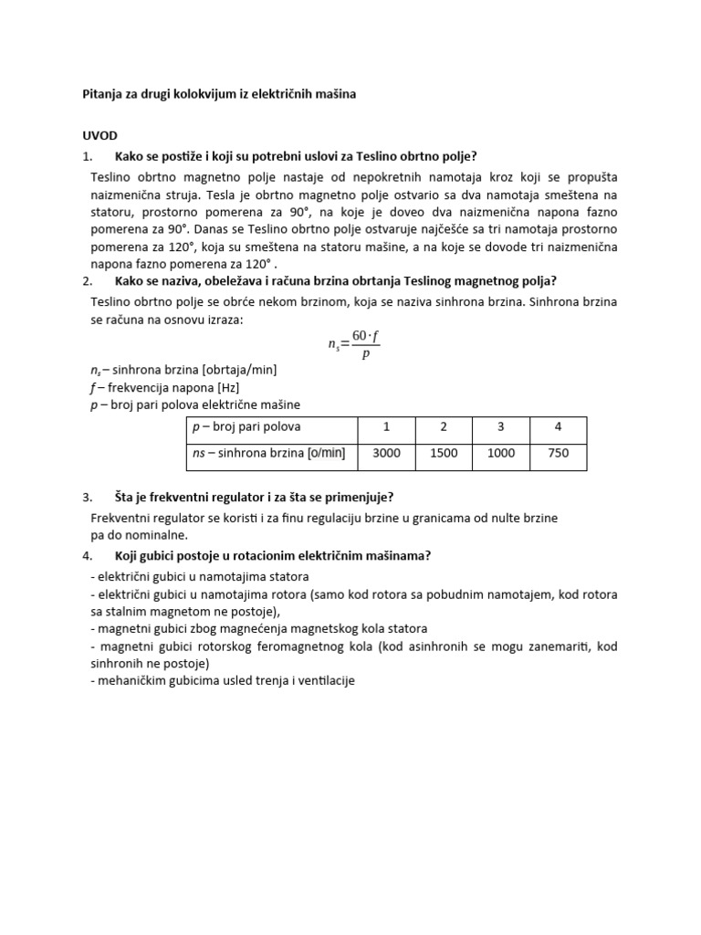 Električne Mašine Drugi Kolokvijum Skripta | PDF