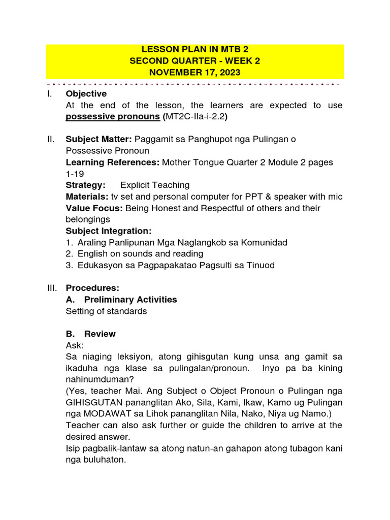 Cot 2 Quarter 2 MTB November 17, 2023 | PDF