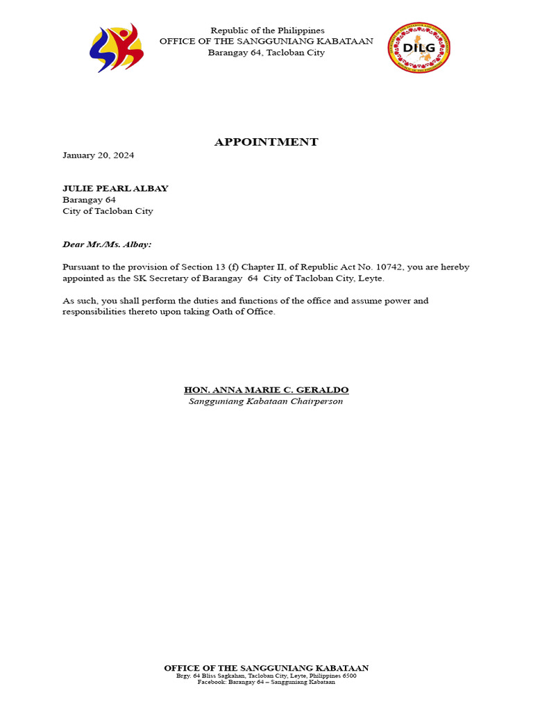 SK Secretary Appointment | PDF