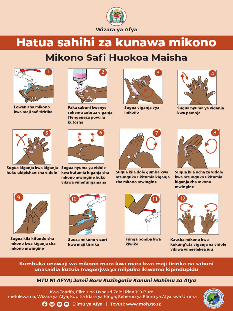 Hatua Sahihi Za Kunawa Mikono Poster Kipindupindu | PDF