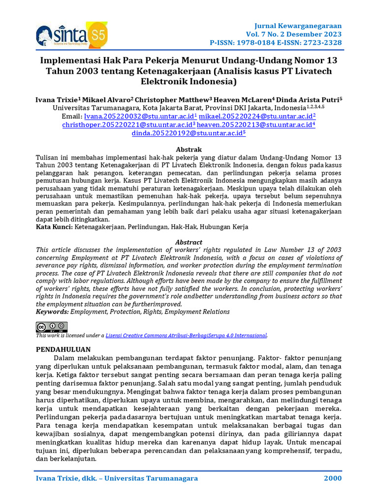 Implementasi Hak Pekerja di PT Livatech | PDF