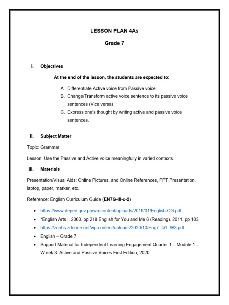 LESSON PLAN 4as (Demo Teaching 4rt Year) | PDF | Subject (Grammar ...