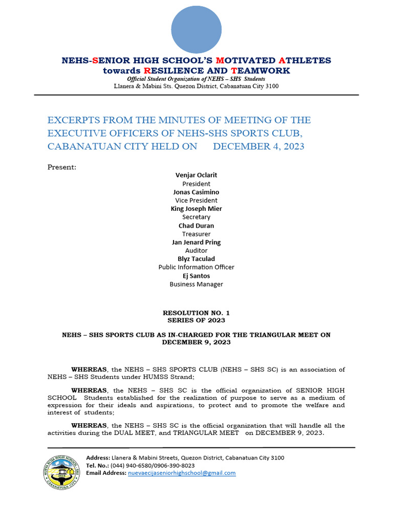 NEHS-SHS Sports Club Triangular Meet 2023 | PDF | Sports & Recreation