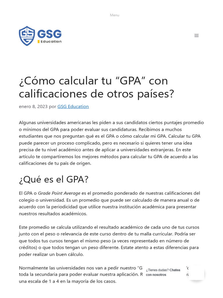 ¿Cómo Calcular Tu "GPA" Con Calificaciones de Otros Países - GSG Education | PDF