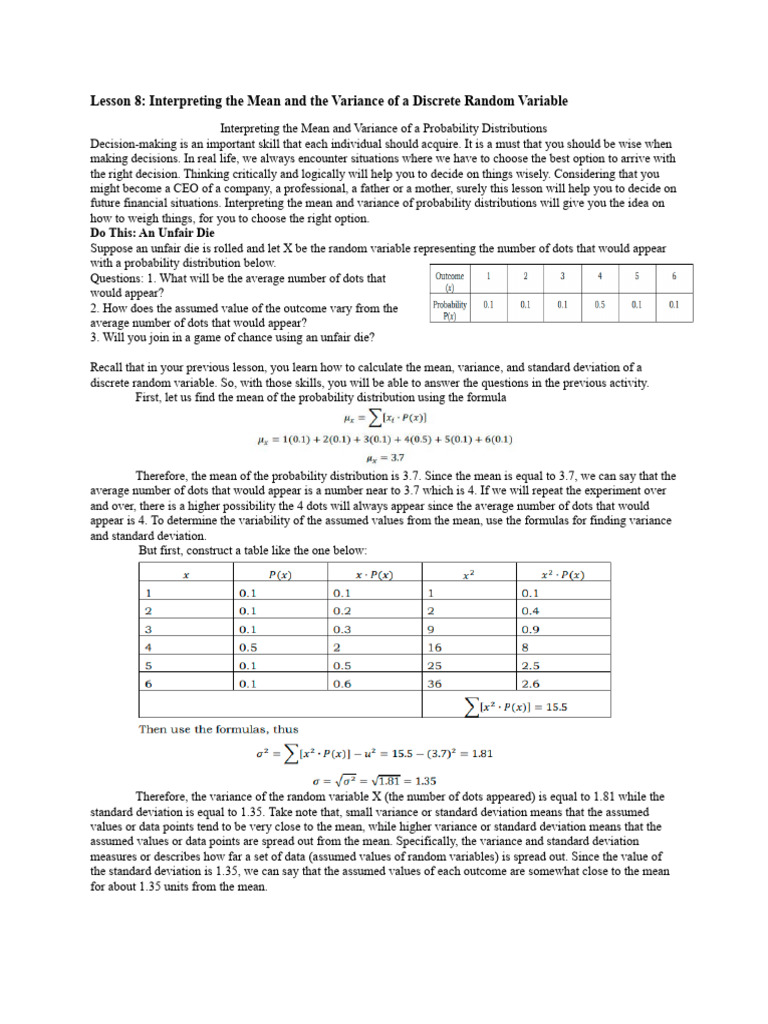 Lesson 8 9 | PDF | Variance | Standard Deviation