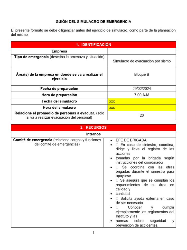Guion Del Simulacro de Emergencia | PDF