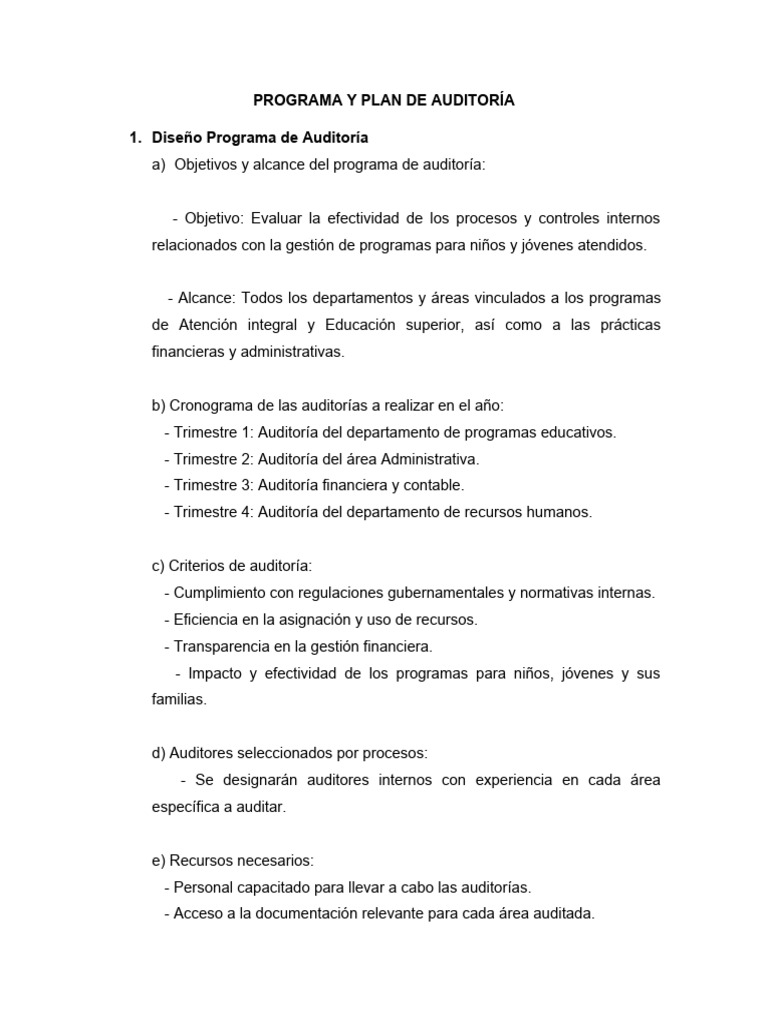 Programa y Plan de Auditoría | Descargar gratis PDF | Auditoría | Business