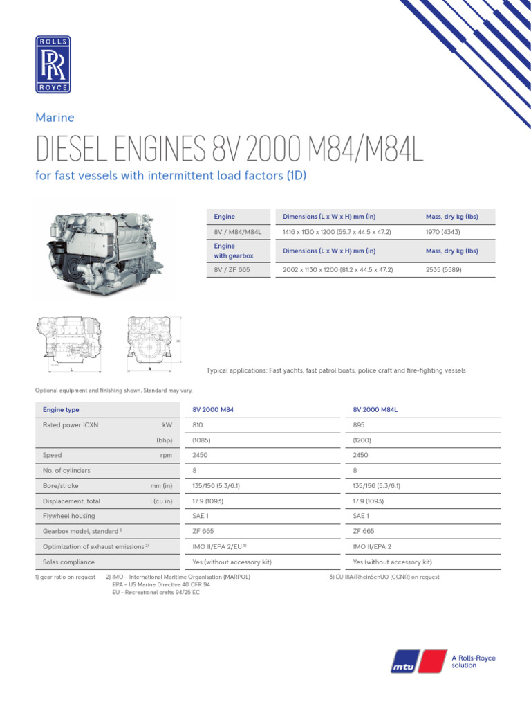 MTU Marine Spec 8V2000M84 L 1D | PDF | Horsepower | Pump