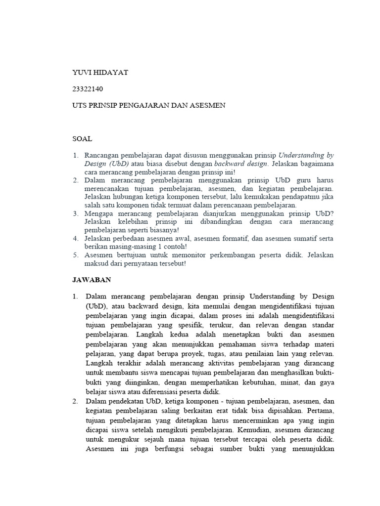 Uts Prinsip Pengajaran Dan Asesmen Yuvi | PDF | Karier & Perkembangan