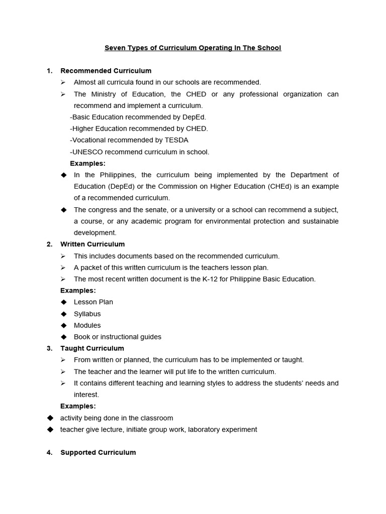 Seven Types of Curriculum Operating in The School | PDF | Curriculum ...