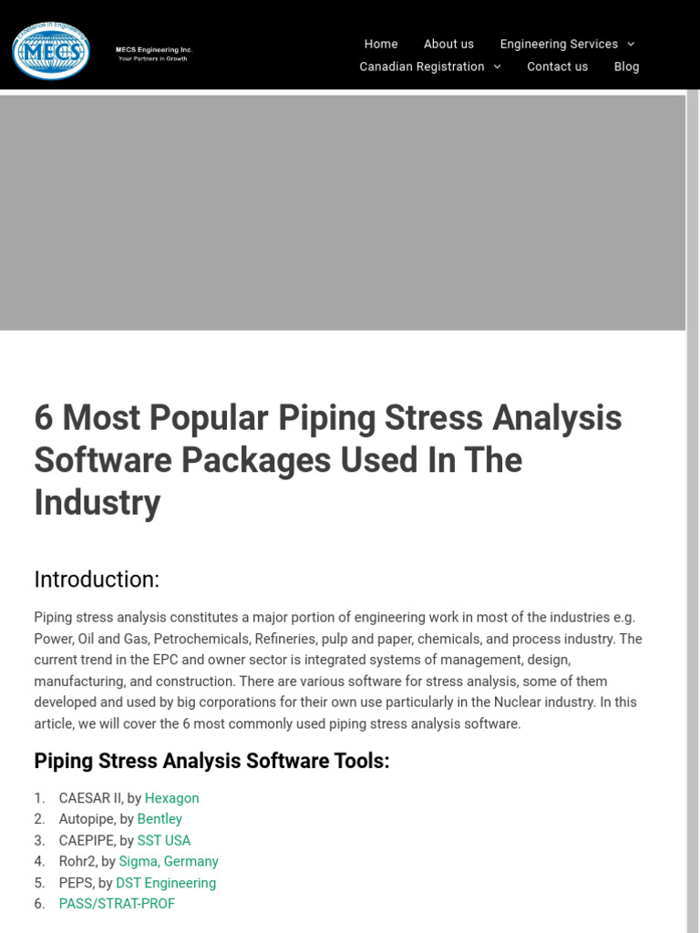6 Most Popular Piping Stress Analysis Software Packages Used in The ...