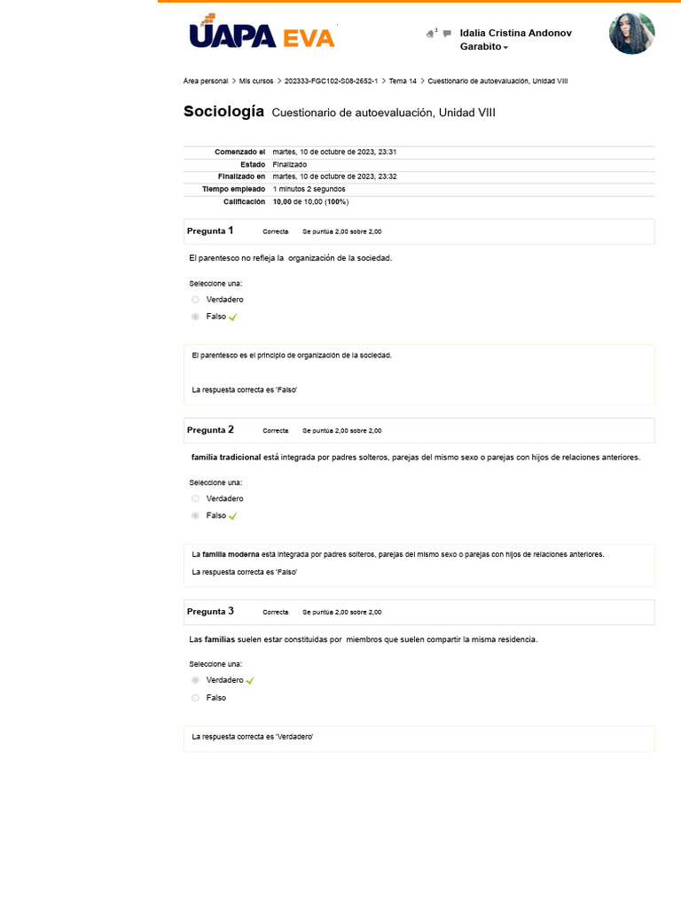 SOCIOLOGIA Cuestionario de Autoevaluación, Unidad VIII | PDF