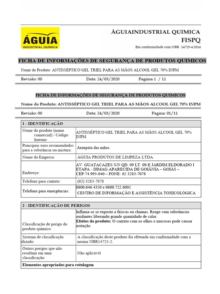 Fispq - Antisséptico Gel Triel para As Mãos Alcool Gel 70% Inpm | PDF