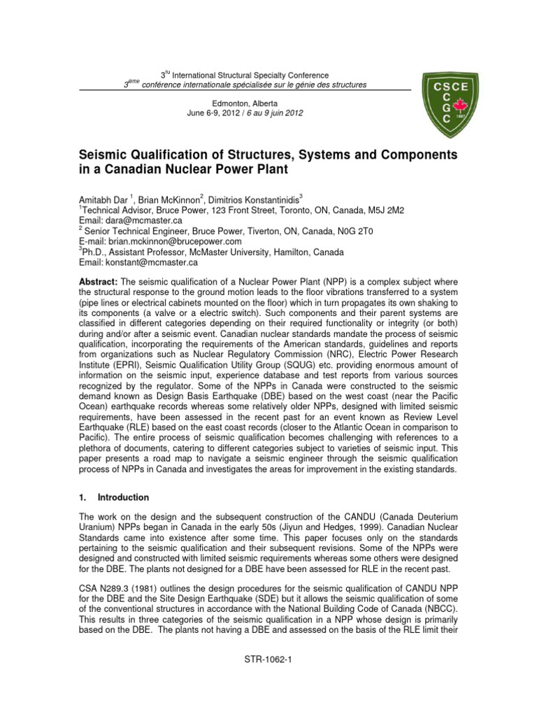 Seismic Qualification of Structures Syst | PDF | Nuclear Power Plant | Seismology