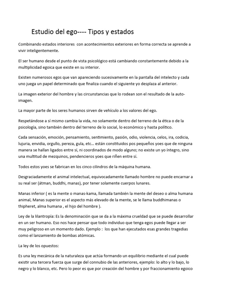 Estudio Del Ego, Tipos y Estados | PDF | Pensamiento | Mente