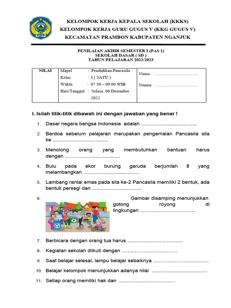 Soal Pas Kelas 1 Pend. Pancasila K-Merdeka | PDF | Olahraga & Rekreasi | Griya & Taman