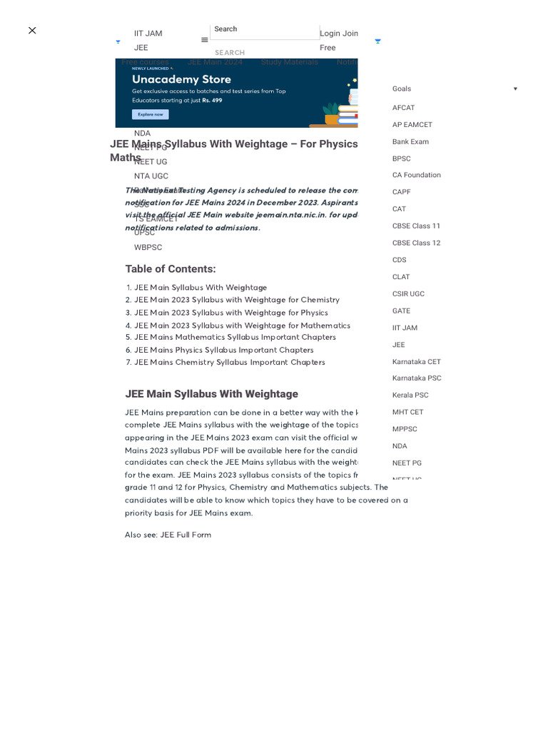 JEE Mains Syllabus | PDF | Trigonometric Functions | Chemical Reactions