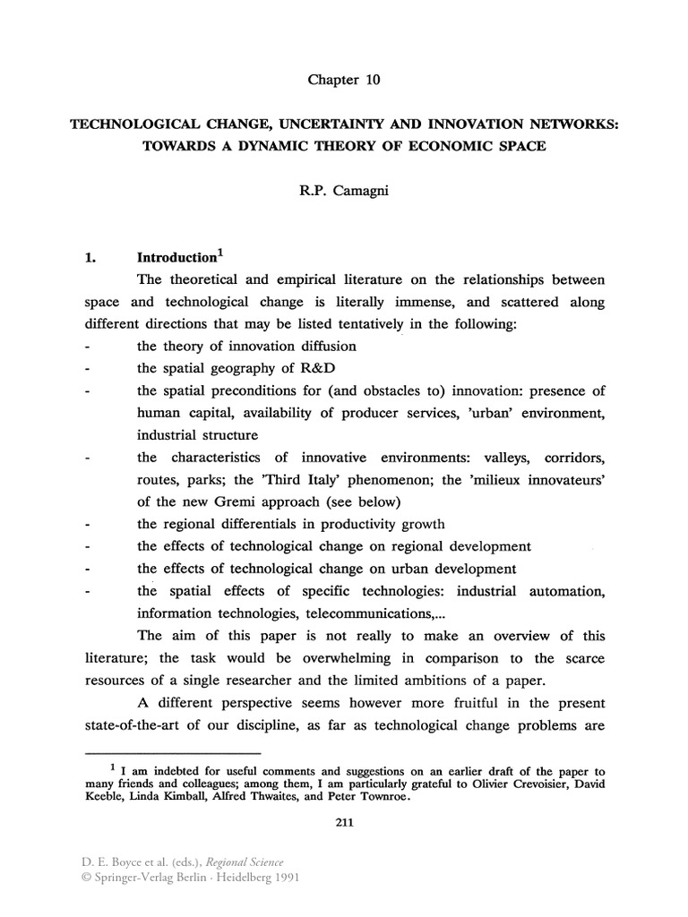1991 - Camagni - Technological Change, Uncertainty and Innovation Networks - Towards A Dynamic ...