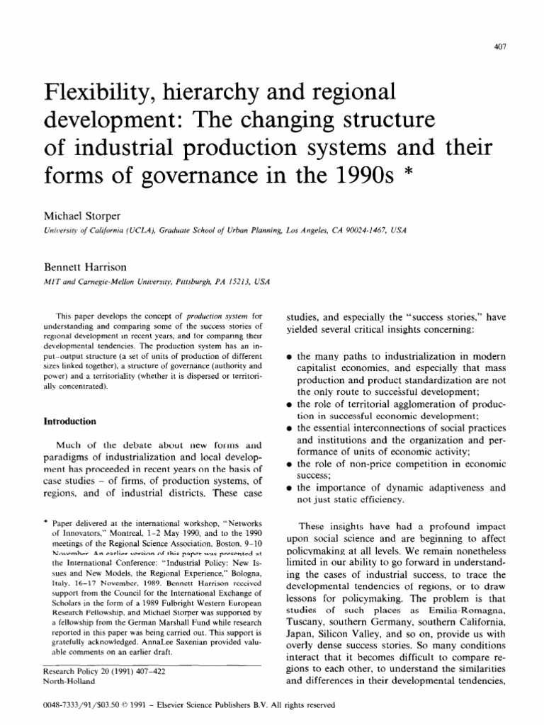 1991 - Storper - Flexibility, Hierarchy and Regional | PDF | Finance ...