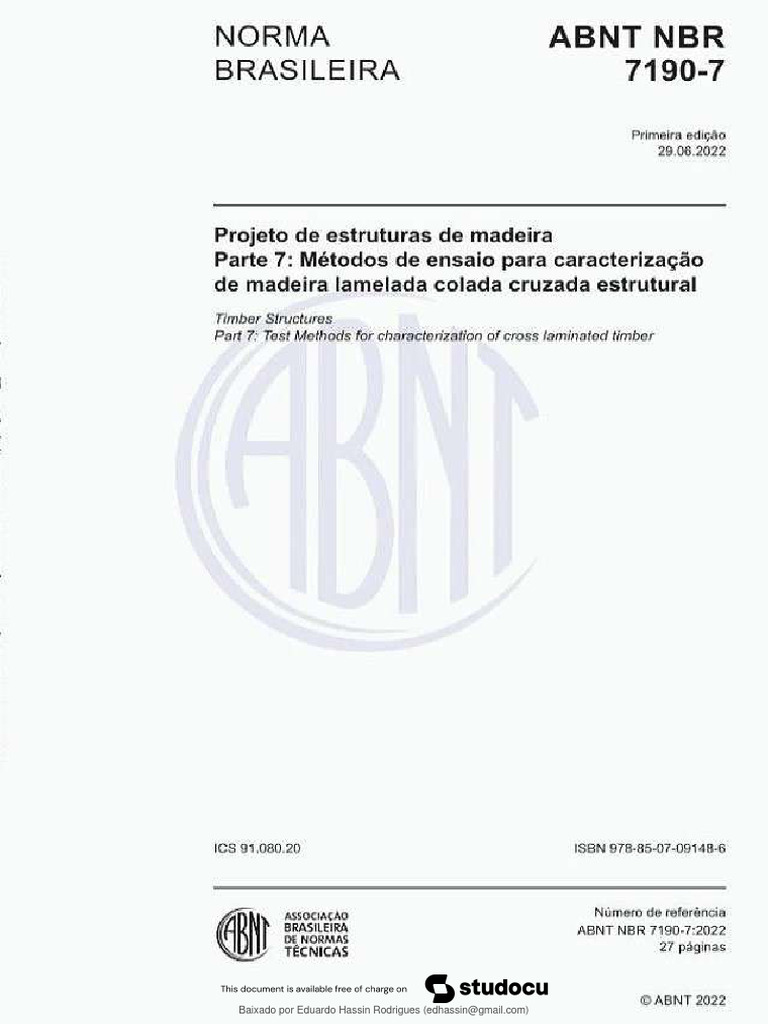 NBR 07190-7 2022 - Projeto de Estruturas de Madeira Parte 7 Metodos de ...