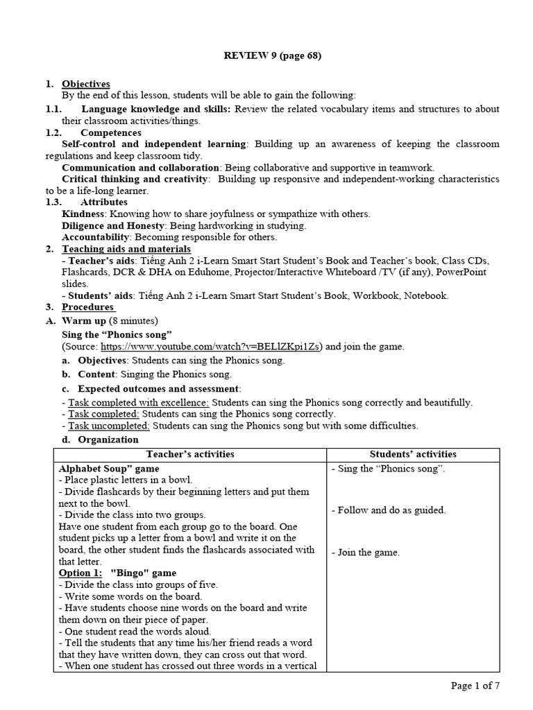 LOP 2 - TIET65-66 - UNIT 10 DAYS OF THE WEEK - LESSON Review Units 9&10 - TRANG 68-69 | PDF ...