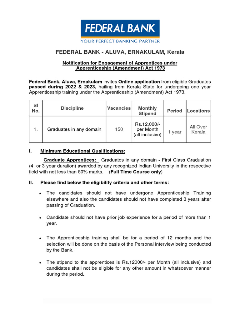 Federal Bank Graduate Apprentice | PDF | Apprenticeship | Justice