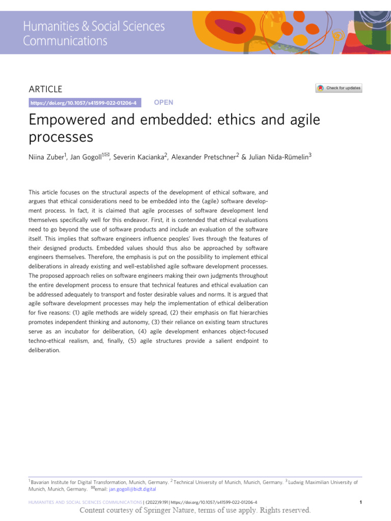 Empowered and Embedded Ethics and Agile Processes | PDF | Agile Software Development | Rationality