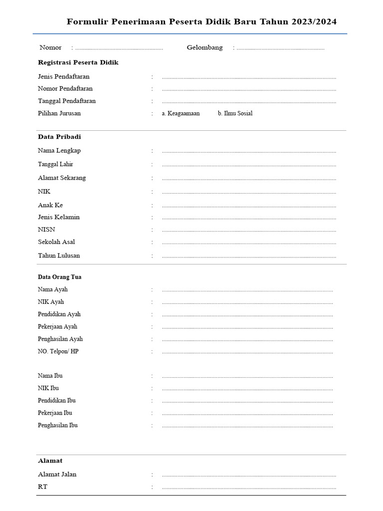 Contoh Formulir PPDB | PDF