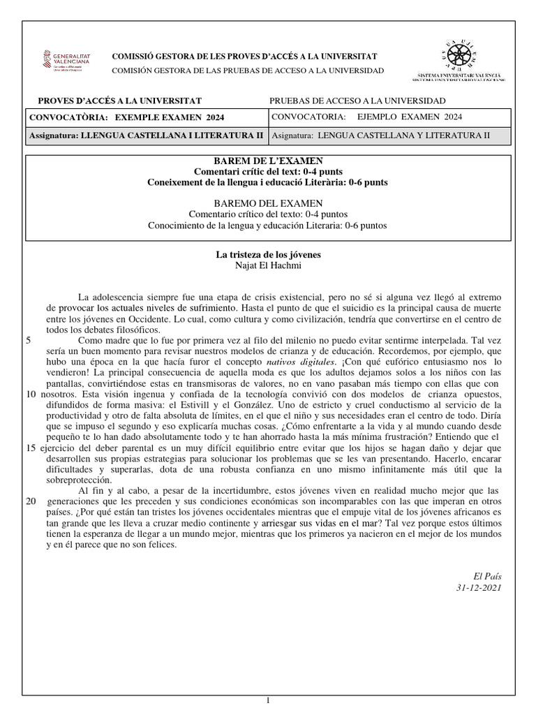 Cast Ejemplo Examen Pau 2024 | PDF