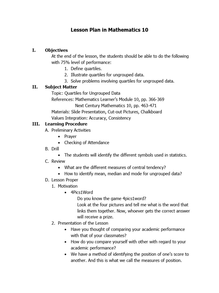 Lesson Plan in Mathematics 10 | PDF