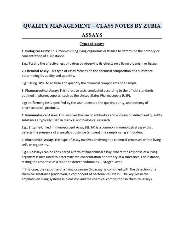 Quality Management Notes | PDF | Assay | Statistics
