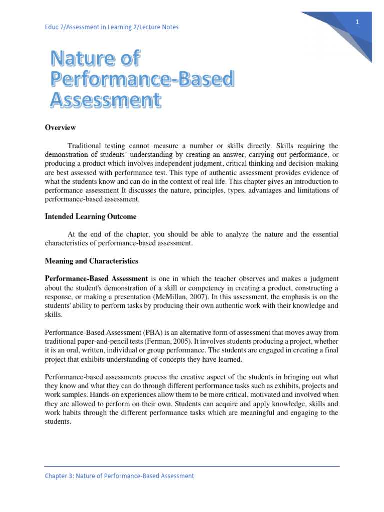 Chapter 3 - Nature of Performance Based Assessment | PDF