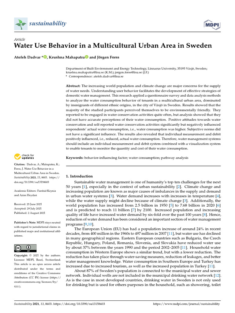 Water Use Behavior in A Multicultural Urban Area I | PDF | Quartile