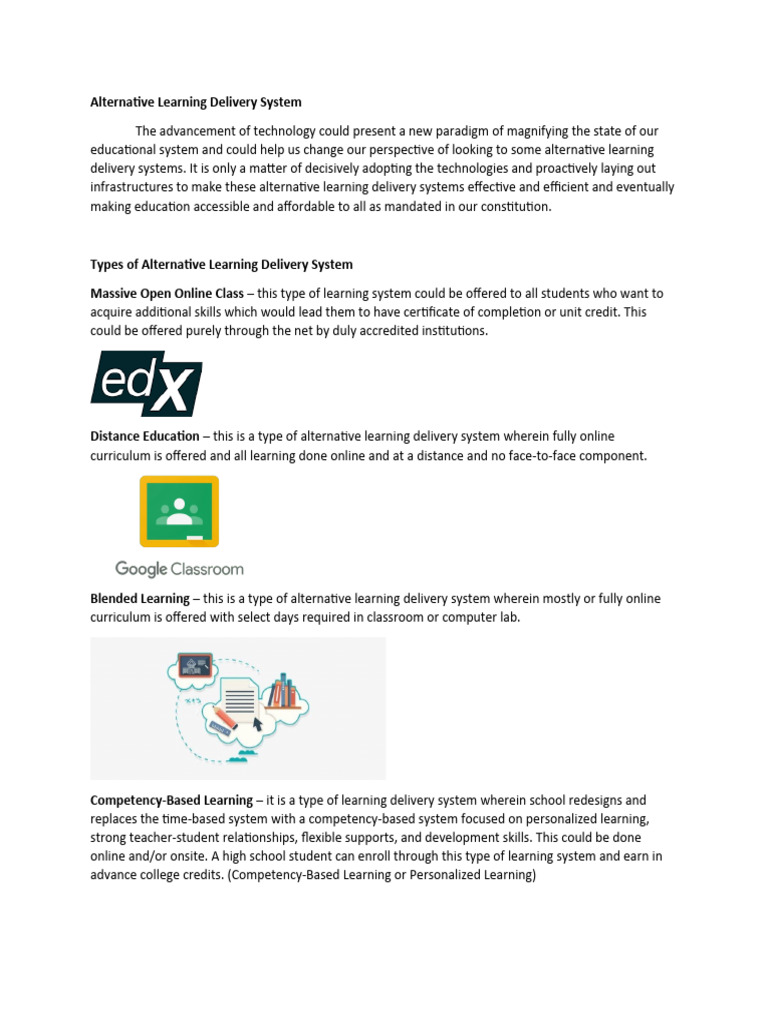 Alternative Learning Delivery System | PDF | Educational Technology ...