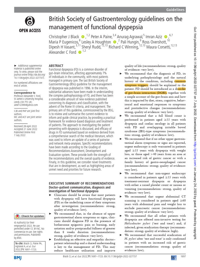 British Society of Gastroenterology Guidelines On The Management of Functional Dyspepsia | PDF