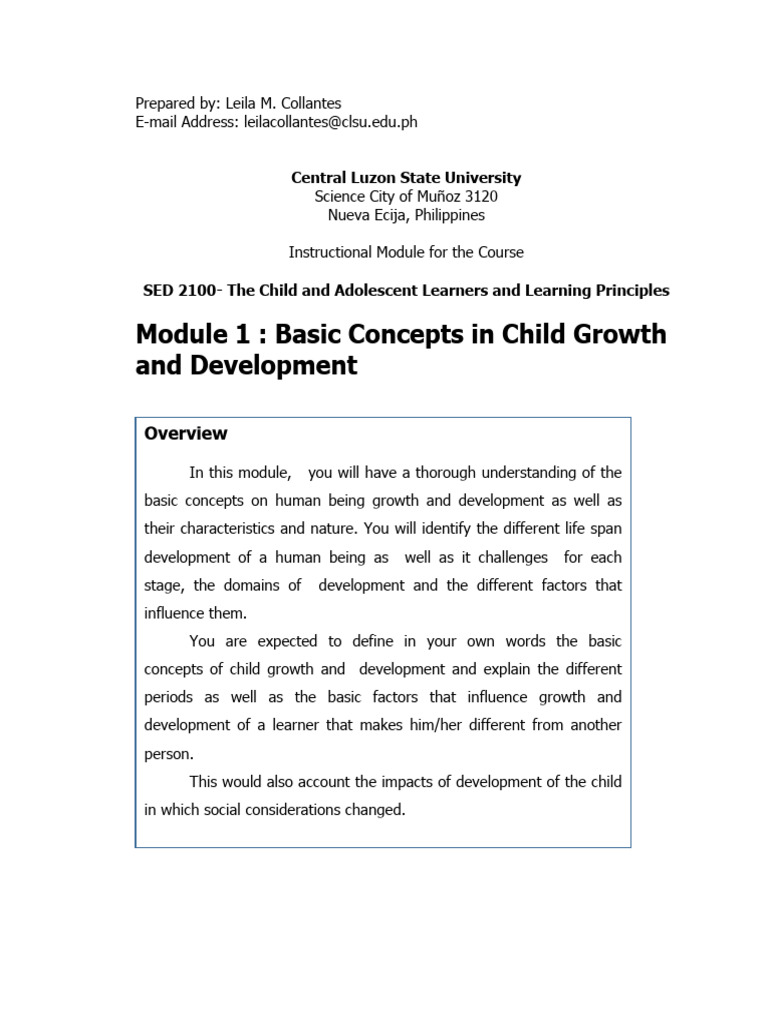 Module 1 Basic Concepts in Child Growth and Development | PDF