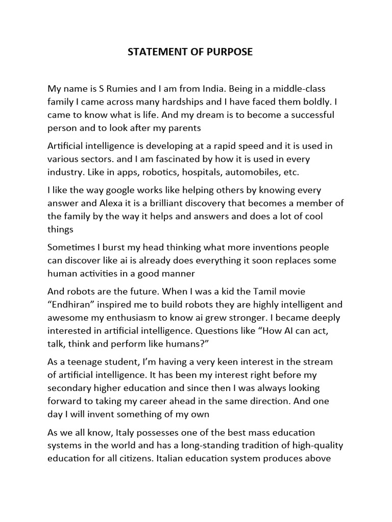 Statement of Purpose | PDF