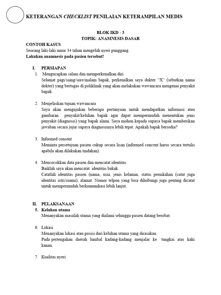 Keterangan Ceklis Anamnesis Dasar | PDF | Kesehatan Holistik