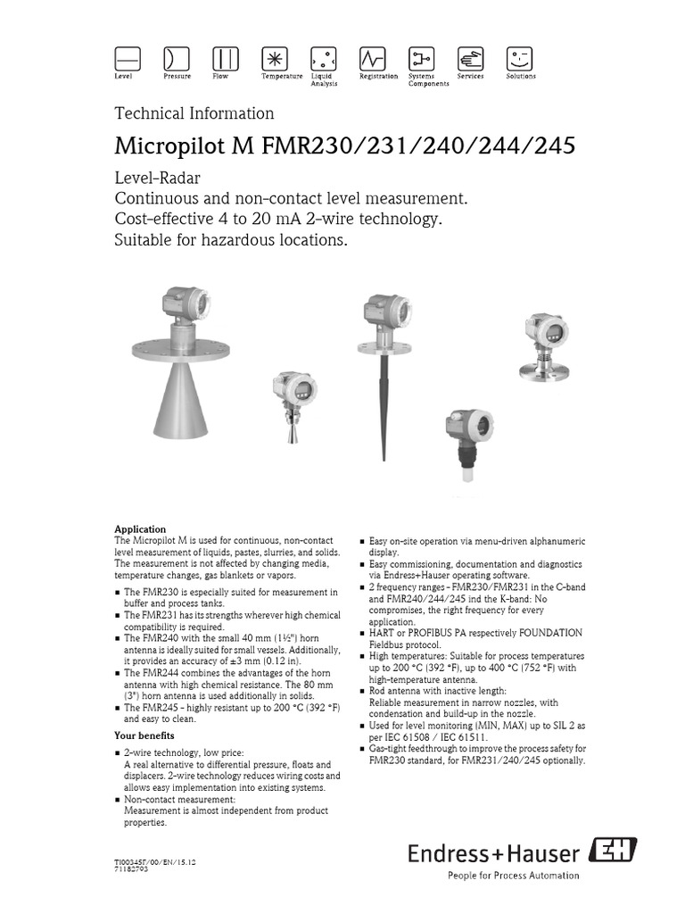 Micropilot M FMR Series Overview | PDF | Liquids | Radar