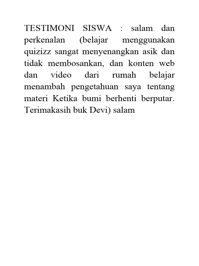 TESTIMONI SISWA Dan GURU | PDF | Karier & Perkembangan | Seni