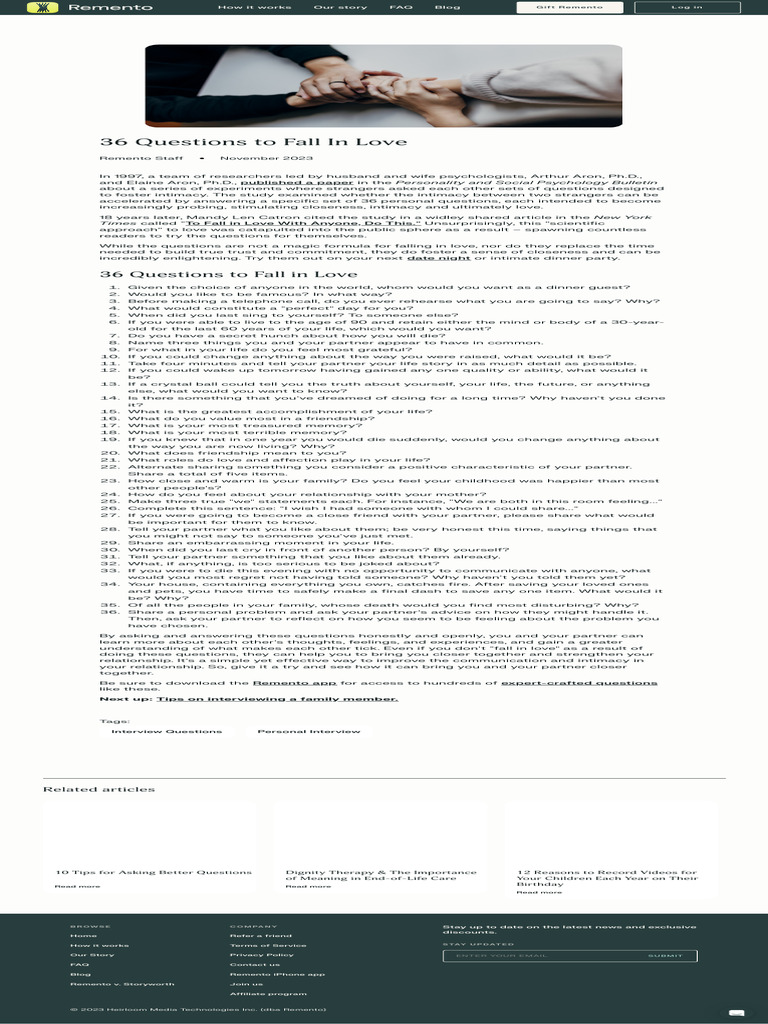 36 Questions to Deepen Intimacy | PDF