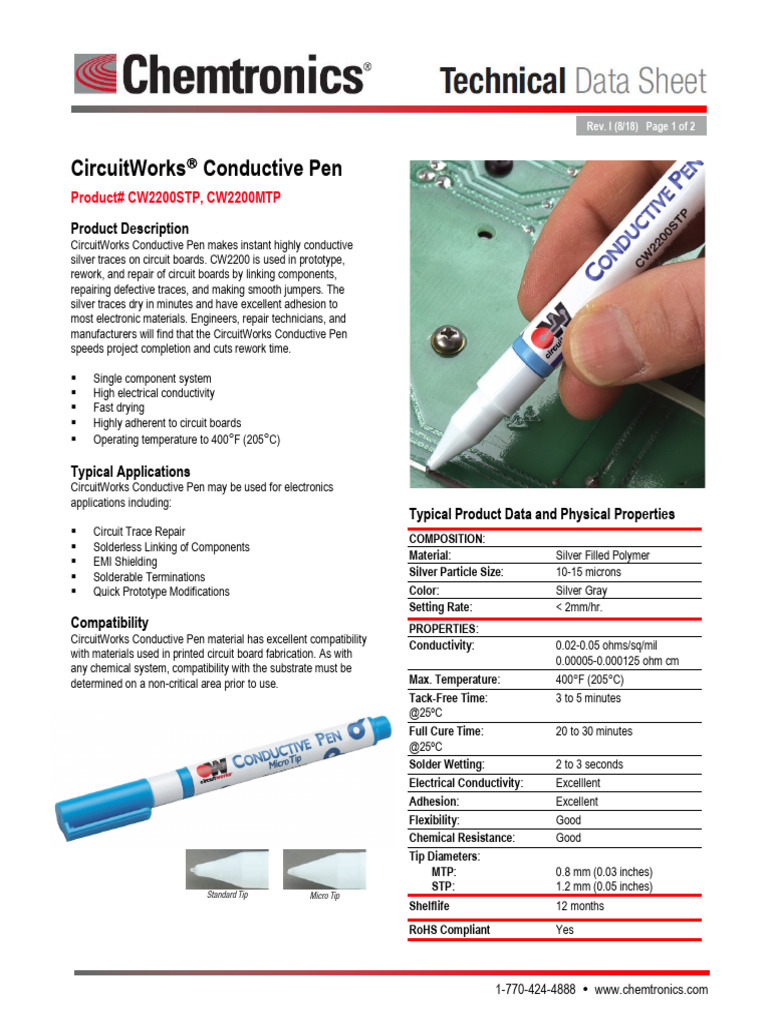 Circuitworks Conductive Pen: Product# Cw2200Stp, Cw2200Mtp | PDF