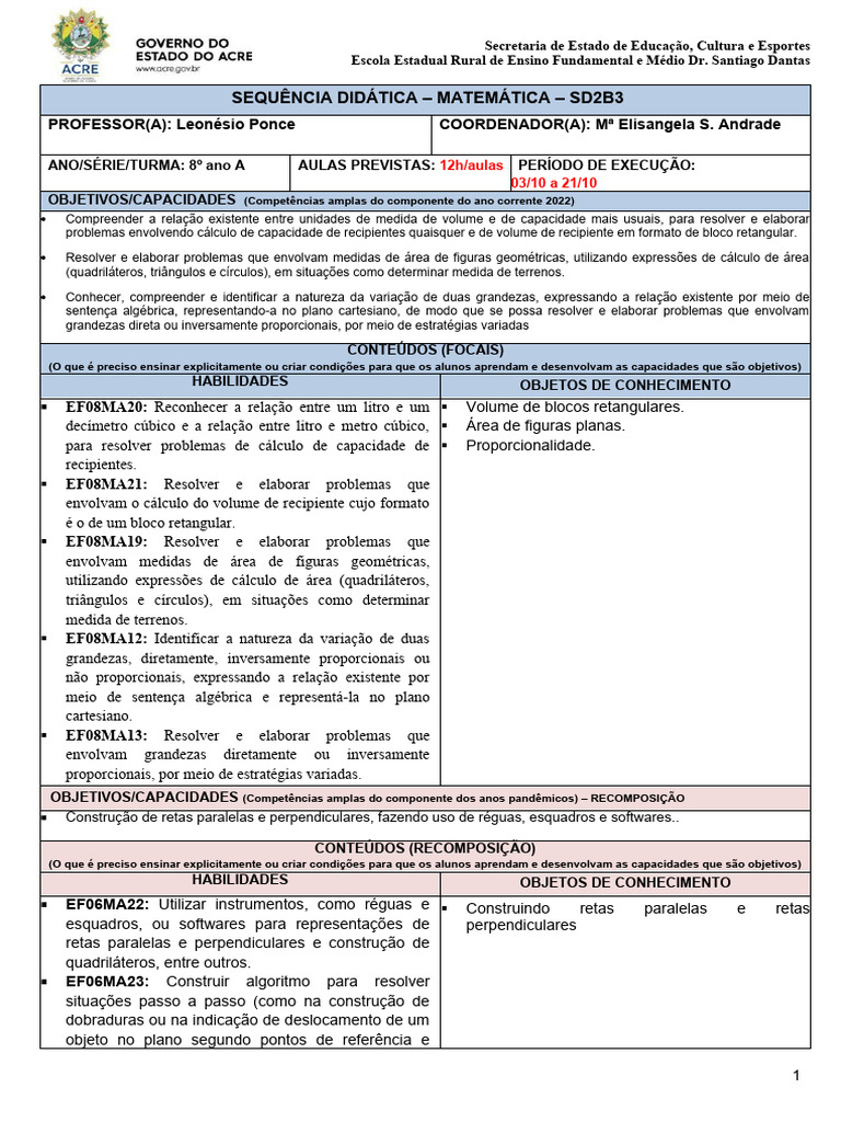 SD2B3 - 8° ANO - Matemática - Leonésio | PDF