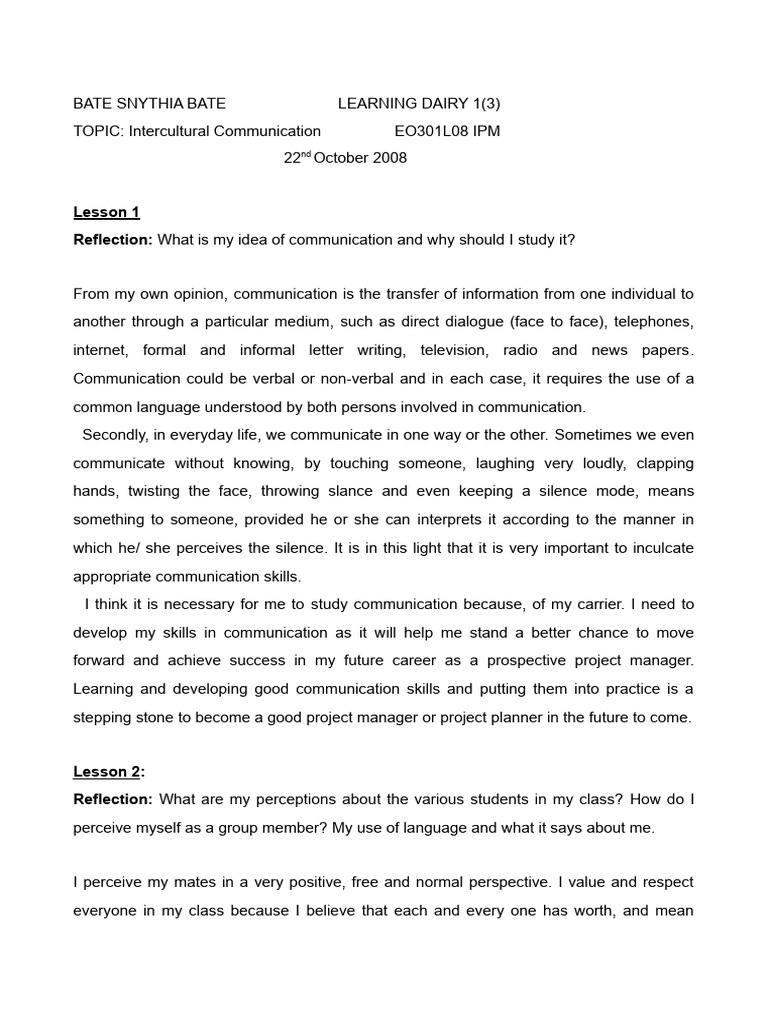 Communicatiion Diary Synthia | PDF | Communication | Nonverbal ...