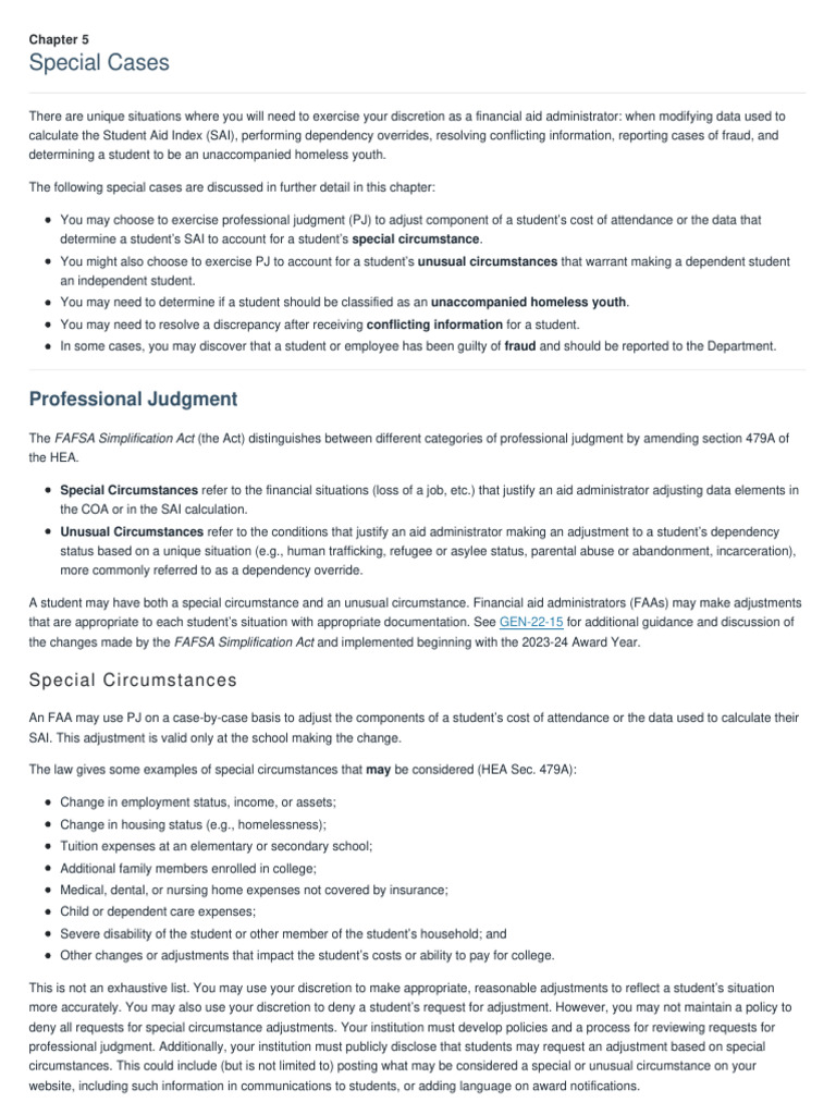 Knowledge Center - Fsa Handbook - 2024 2025 - Application and Verification Guide - ch5 Special ...