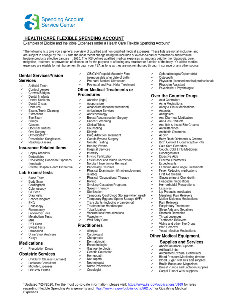 FSA Eligible and Ineligible Expenses Guide | PDF