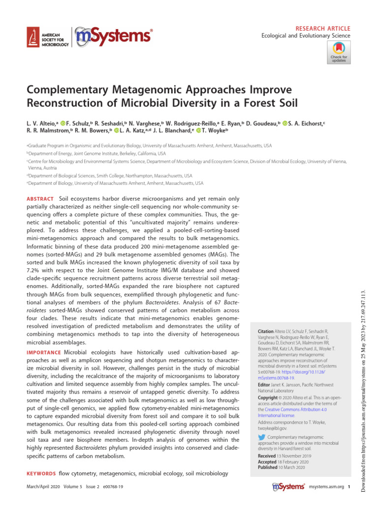 Msystems 00768-19 | PDF | Dna Sequencing | Microorganism