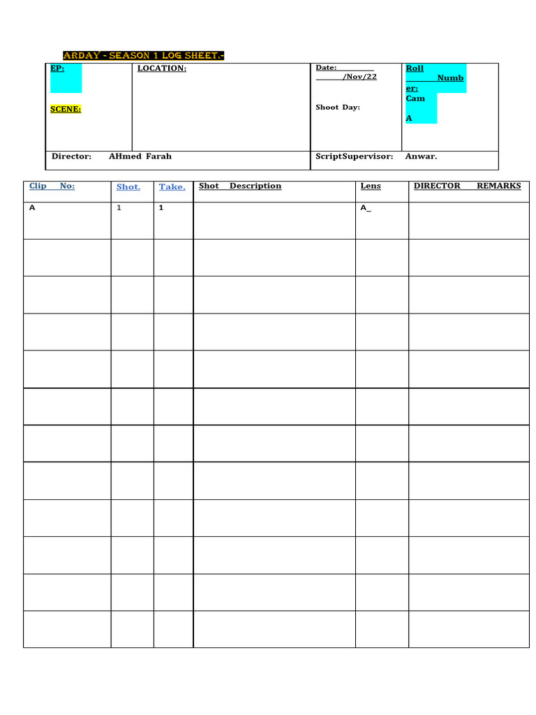 Arday Season 1 Log Sheet | PDF