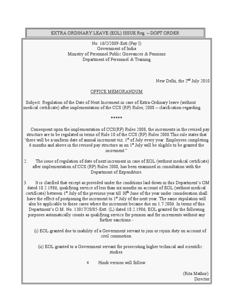 Extra Ordinary Leave | PDF | Government Of India | Pension